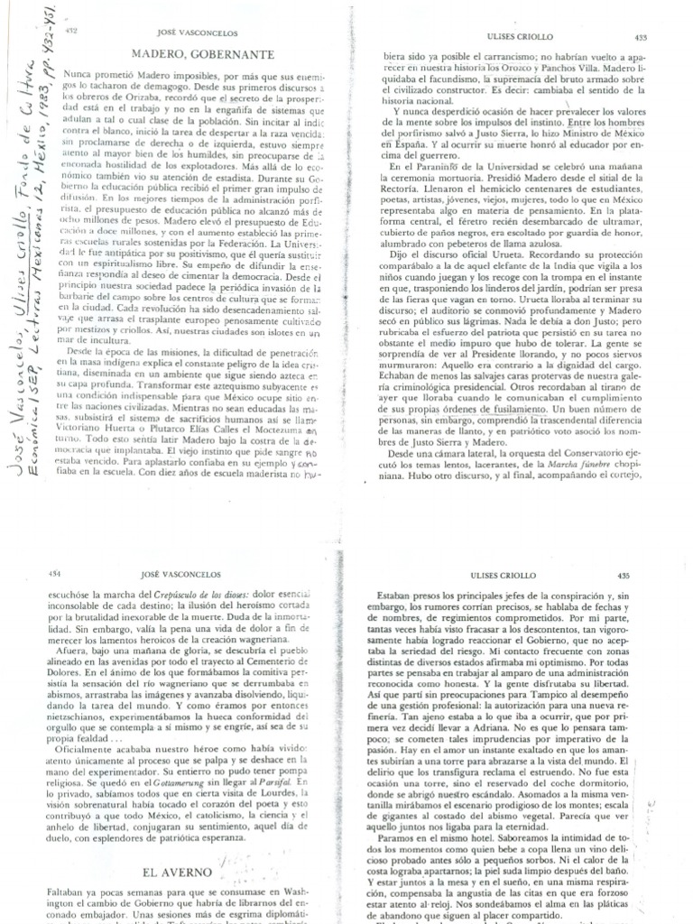 José Vasconcelos Ulises Criollo | PDF