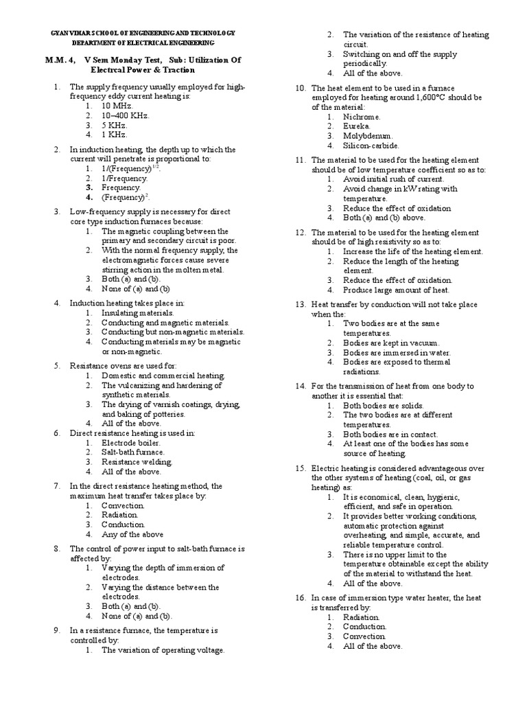 Monday Test UEPT | PDF | Heat Transfer | Electrical Resistance And ...