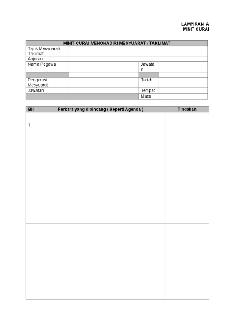 Contoh Minit Curai Memo Kertas Minit Dan Minit Mesy | PDF
