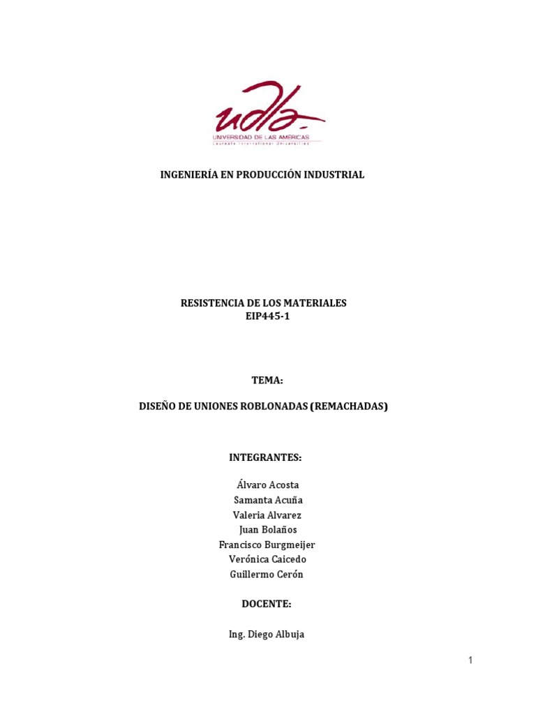 Diseño de Uniones Roblonadas (Remachadas) | PDF | Remache | Tornillo