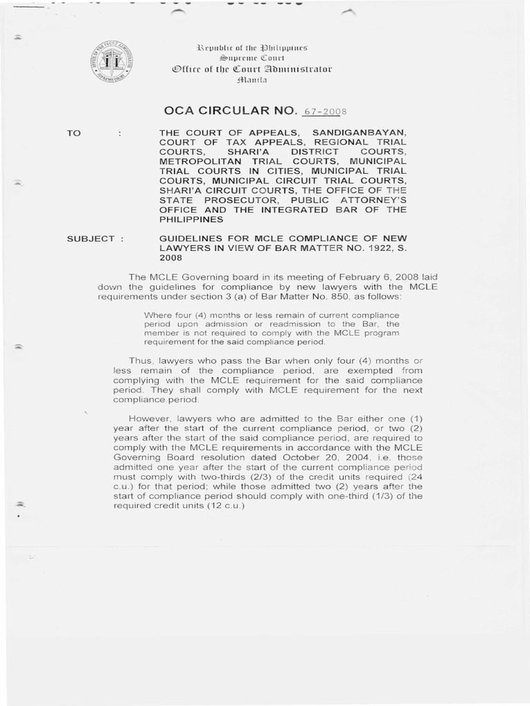 OCA Circular No. 67 2008 | PDF | Lawyer | Jurisprudence