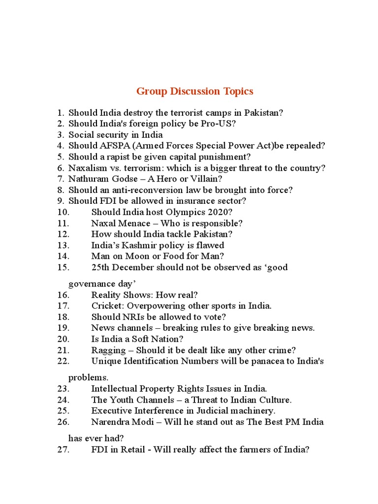 Group Discussion Topics | PDF | Corruption | Economic Inequality