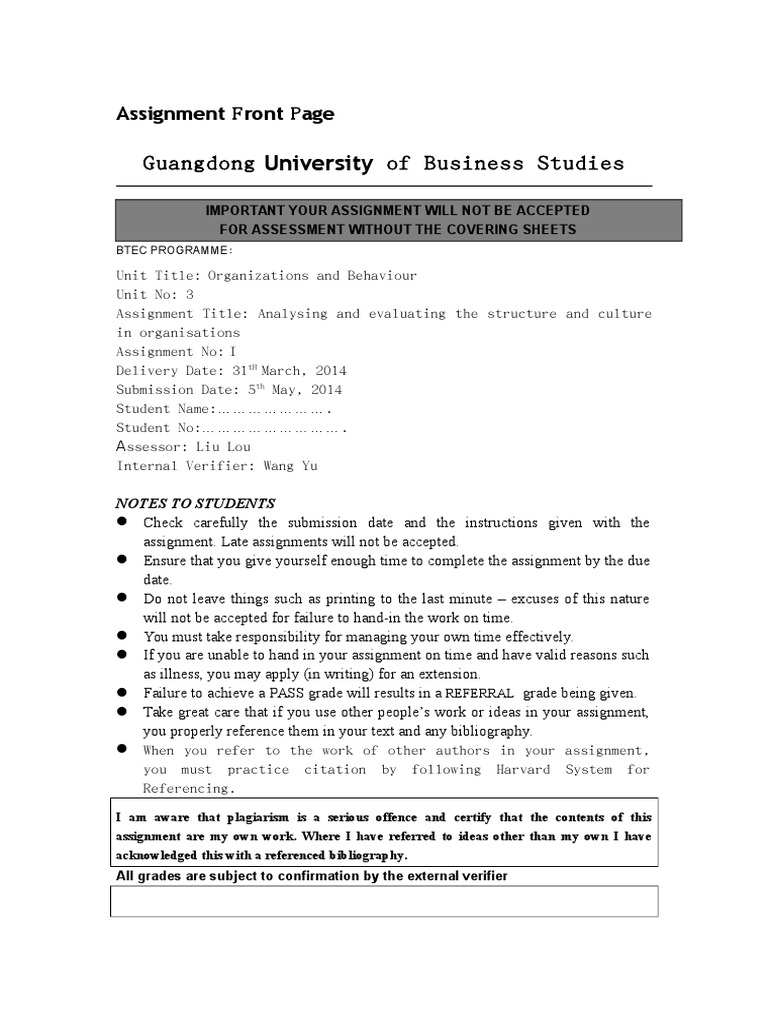 Organizational Behavior Assignment 1 | PDF | Business | Labour