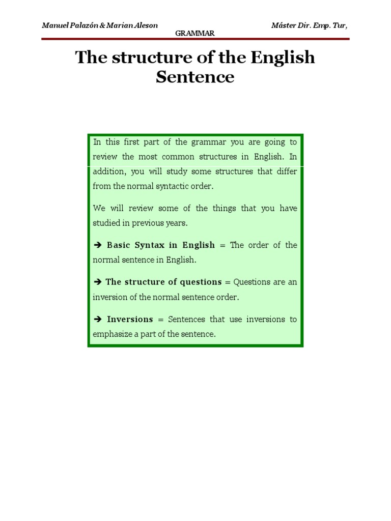 Rules of English Sentence | Subject (Grammar) | Syntax