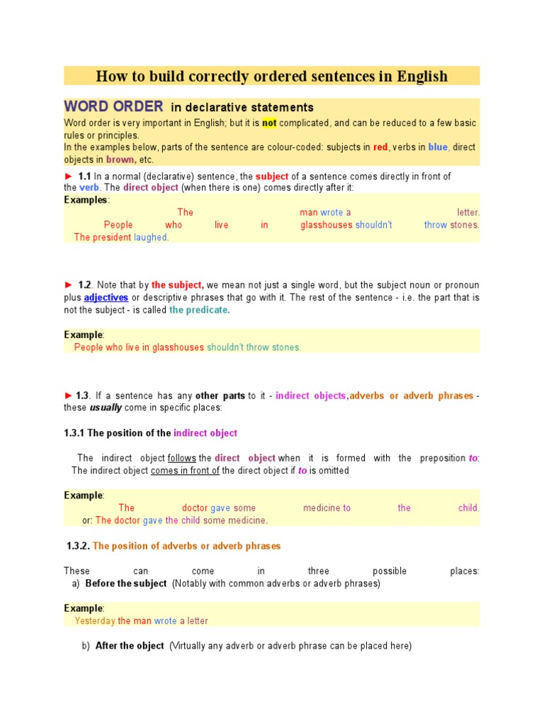 How To Build Correctly Ordered Sentences in English | PDF | Adjective ...