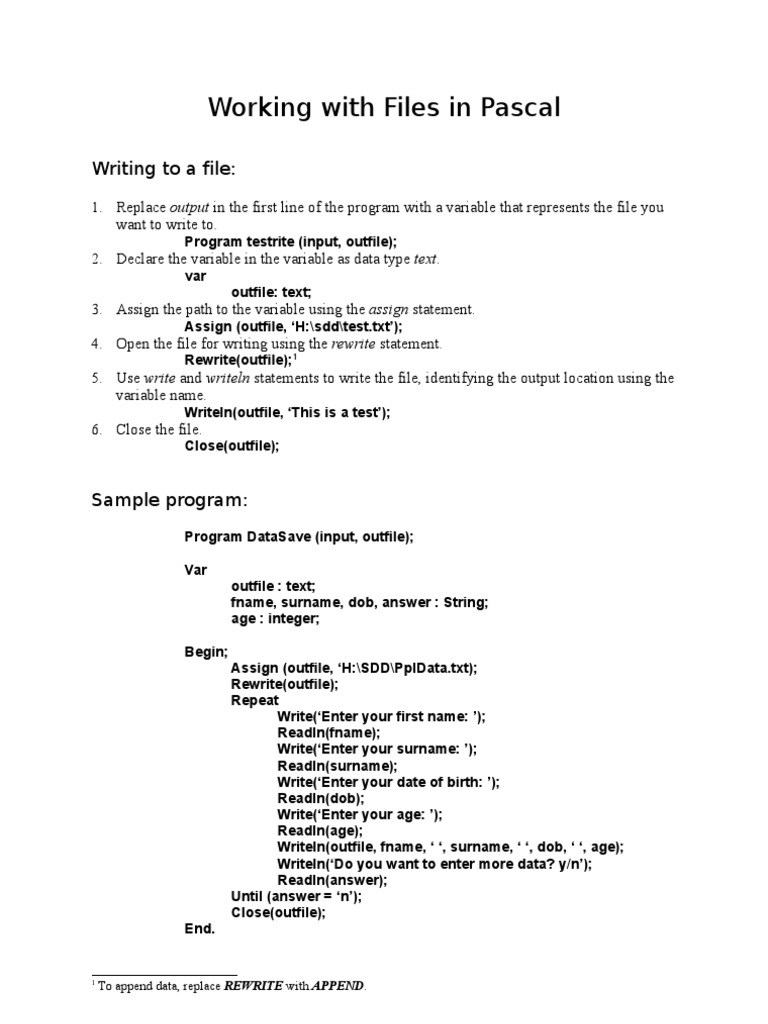 Working With Files in Pascal | PDF | Variable (Computer Science ...