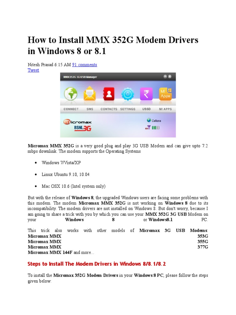How To Install MMX 352G Modem Drivers in Windows 8 or 8 | PDF | Windows ...