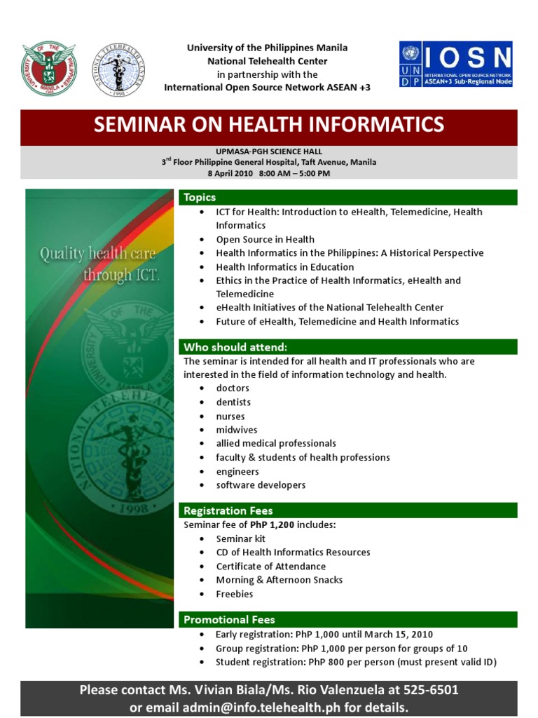 Health Informatics Seminar 2010 | PDF | Health Informatics | Telemedicine