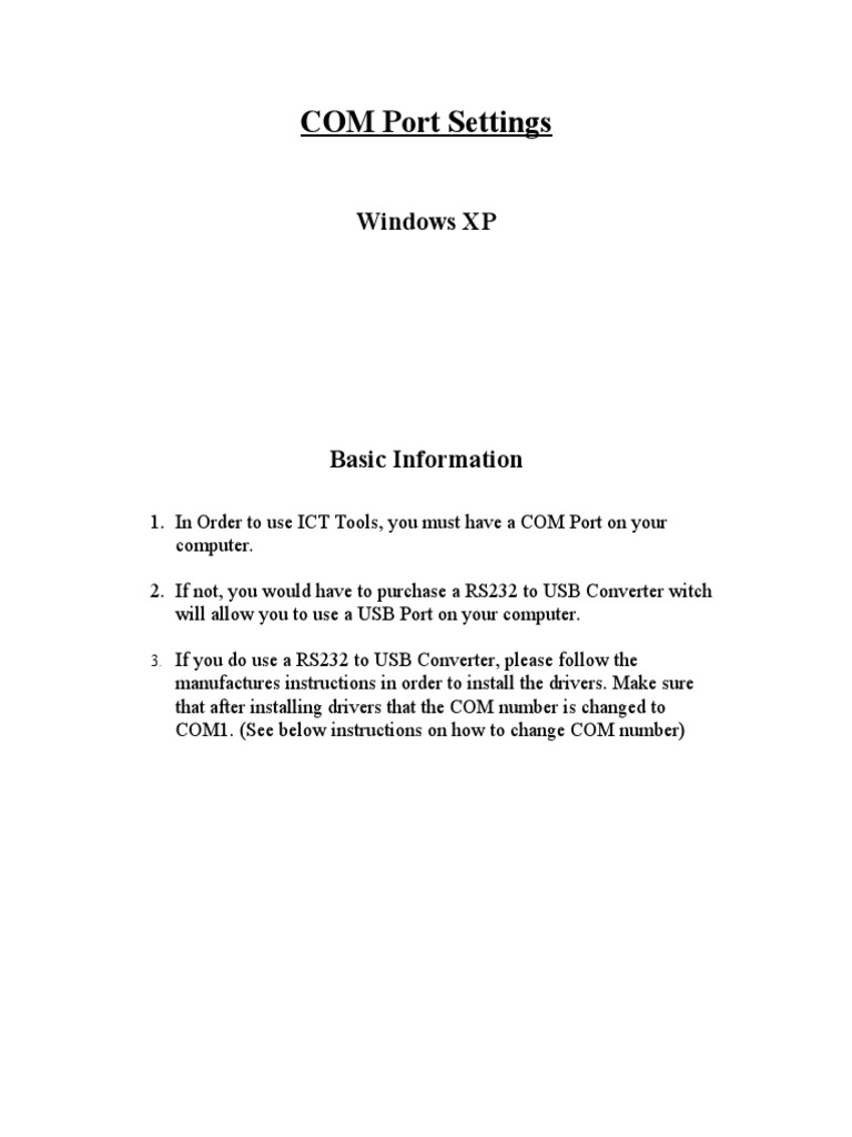 Windows XP COM Port Configuration Guide | PDF | Device Driver | Usb