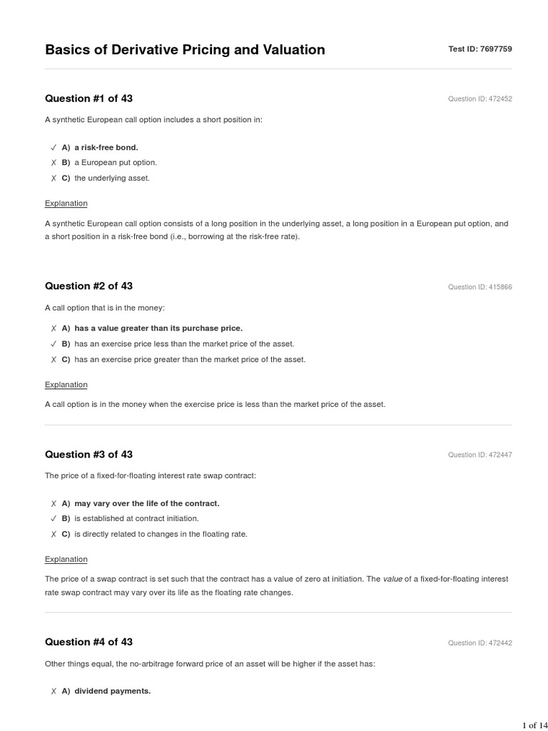 Derivative Pricing Fundamentals | PDF | Moneyness | Option (Finance)