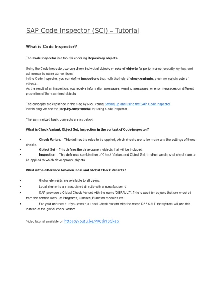 SAP Code Inspector Tutorial - Complete Guide | PDF | Software ...