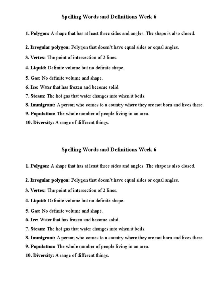 Spelling Words Week 6 | PDF