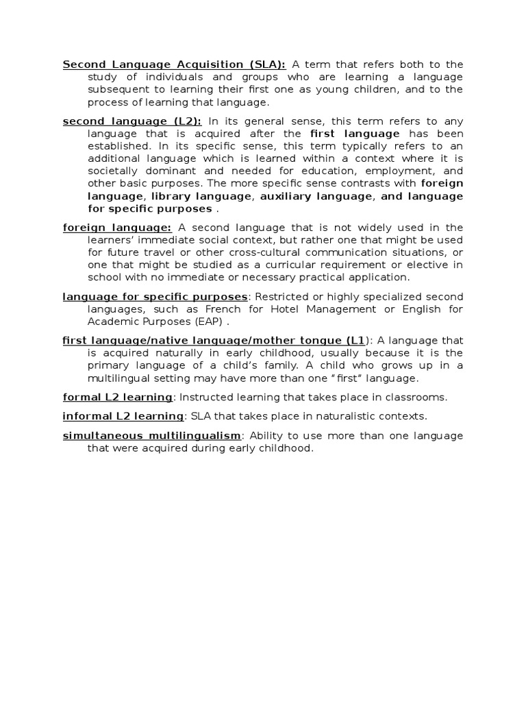 Second Language Acquisition Handout Tanulnivalók | PDF | Second ...