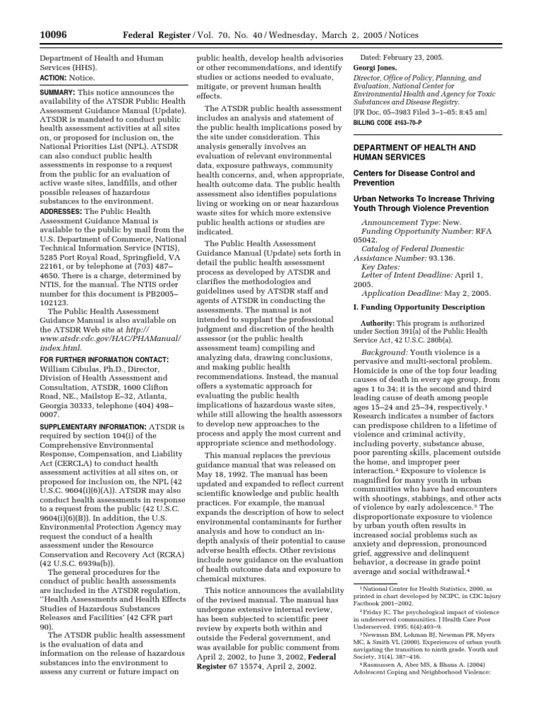 Notice: Grants and Cooperative Agreements Availability, Etc.: Urban ...