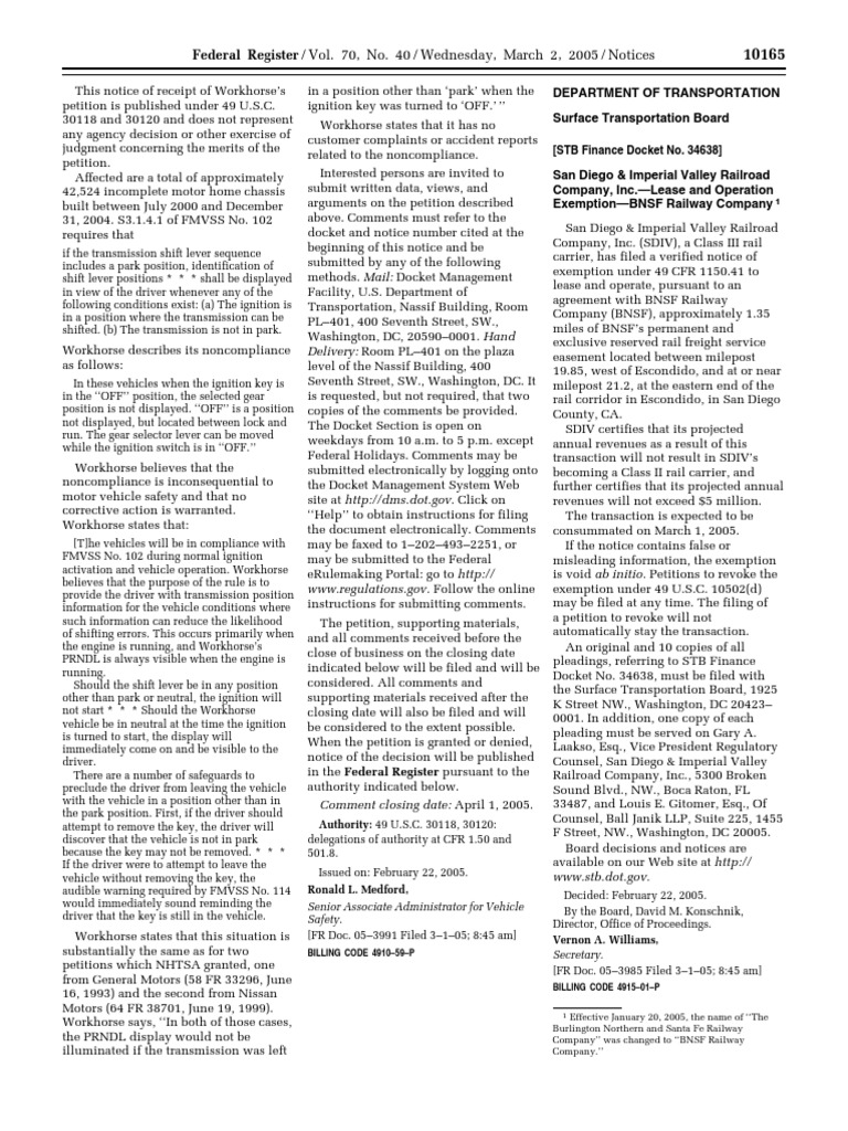 Notice: Railroad Operation, Acquisition, Construction, Etc.: BNSF ...