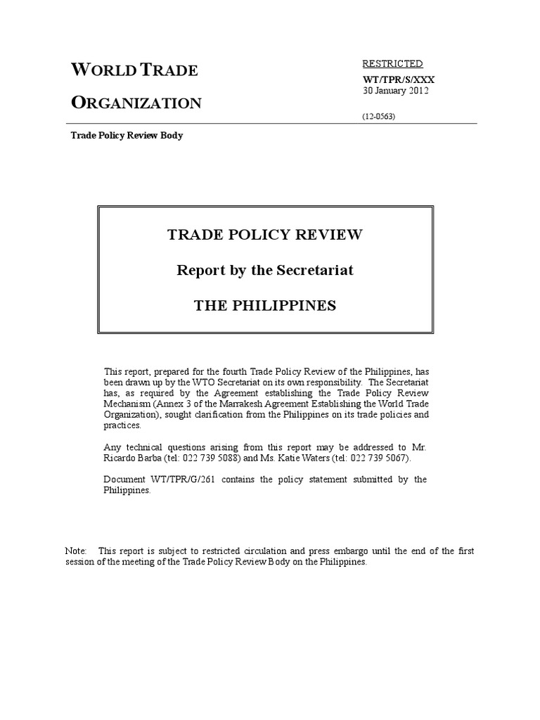 WTO Trade Policy Review - Philippines | PDF | Exports | World Trade ...