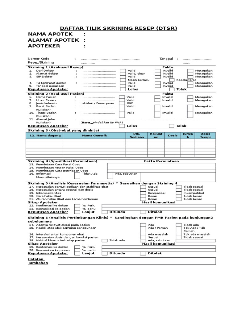 Daftar Tilik Skrining Resep | PDF
