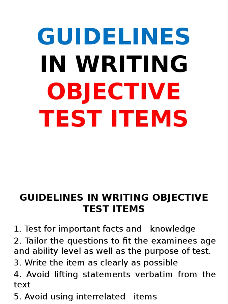 Guidelines for Writing Objective Tests | PDF | Multiple Choice | Psychology