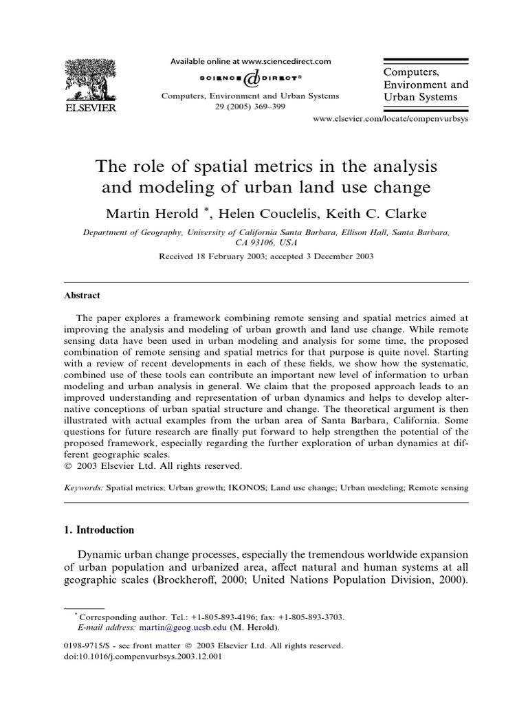 The Role of Spatial Metrics in The Analysis | PDF | Remote Sensing ...