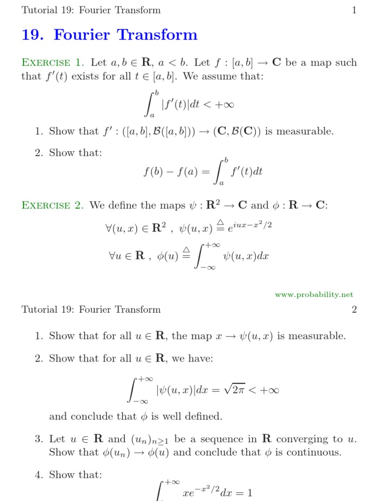 Fourier Transform: Exercise 1 | PDF | Measure Theory | Mathematical ...