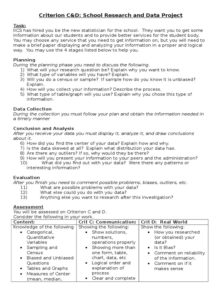 Math Data Collection Project C and D | PDF | Data | Teaching Mathematics