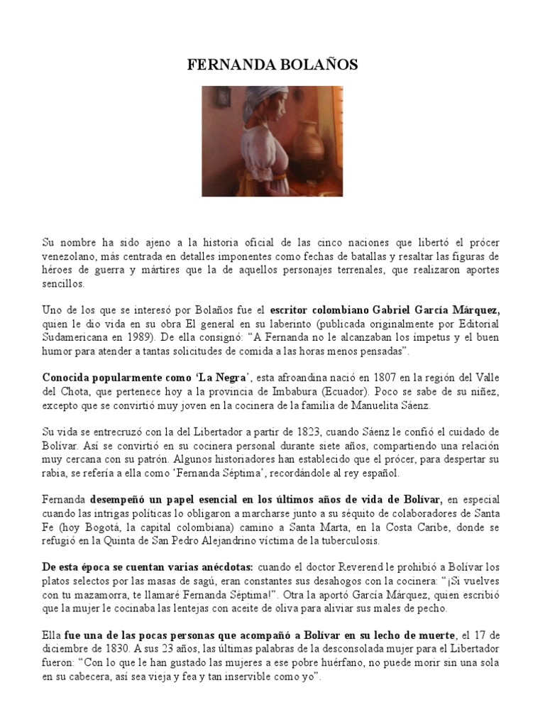 Fernanda Bolaños: Cocinera de Bolívar | PDF