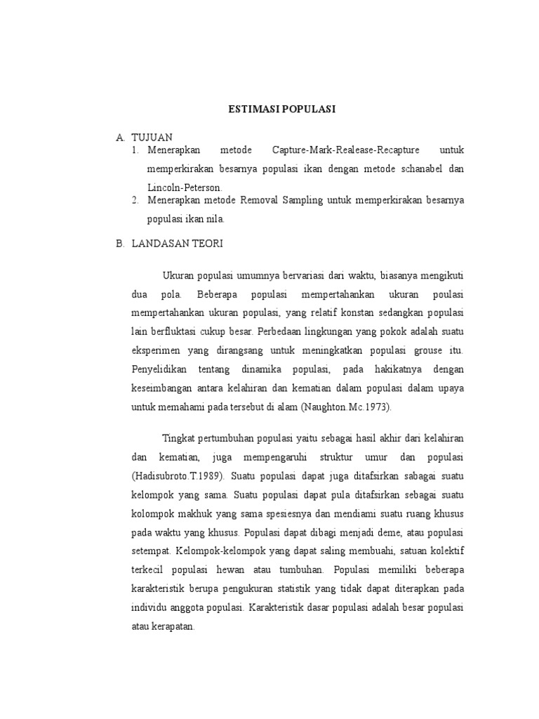 Laporan Ekologi Estimasi Populasi | PDF