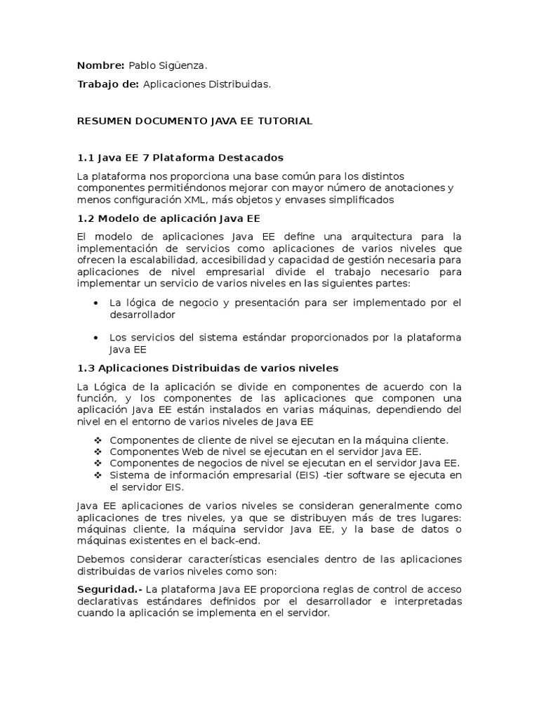 Resumen Java EE Tutorial | PDF | Plataforma Java | Páginas del servidor Java