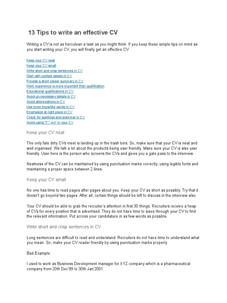 13 Tips To Write An Effective CV | PDF | Communication | Computing And ...