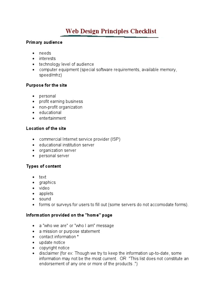 Web Design Principles Checklist | Download Free PDF | World Wide Web | Internet & Web