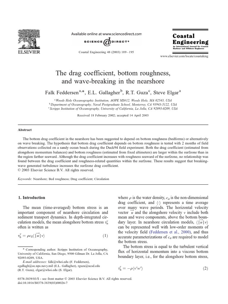 The Drag Coefficient, Bottom Roughness, and Wave-Breaking in The Nearshore | Download Free PDF ...
