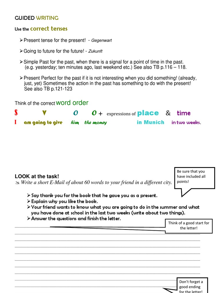 Guided Writing Email Task Guide | PDF | Grammatical Tense | Morphology