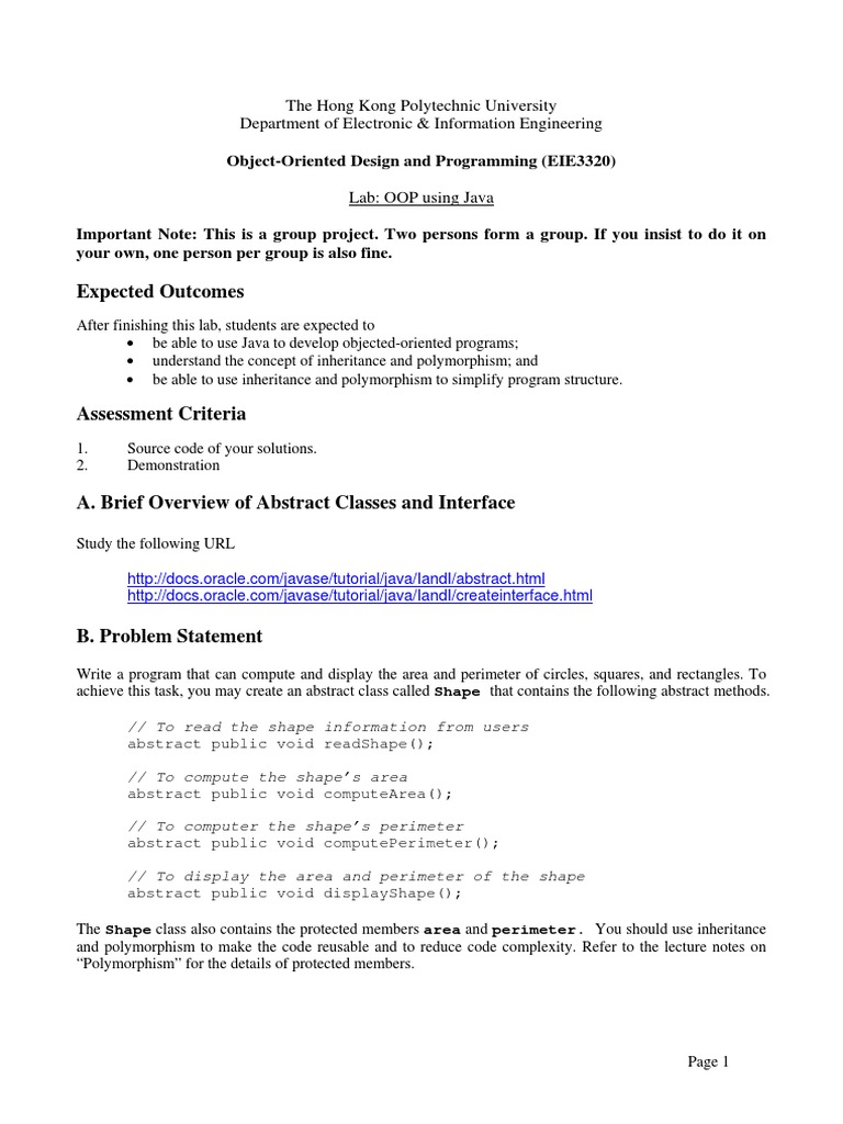 Eie3320 Lab01 Oopjava Pdf Method Computer Programming Object Oriented Programming