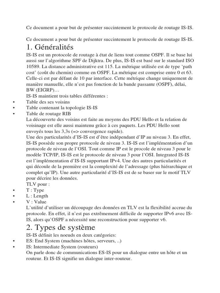 Protocole Réseau ISIS | PDF | Modèle OSI | Protocoles de communication