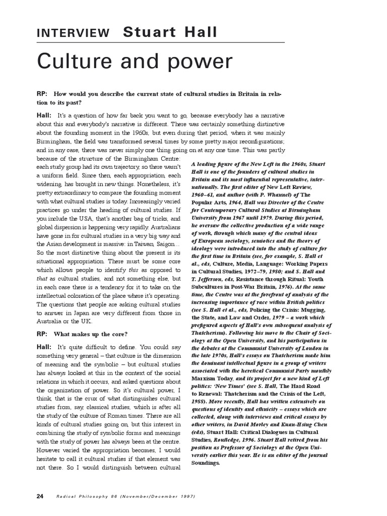 Stuart Hall: Culture and Power | PDF | Cultural Studies | Discourse