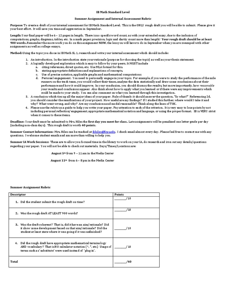 IB Math SL IA Rubric and Guidelines | PDF | Teaching Mathematics ...