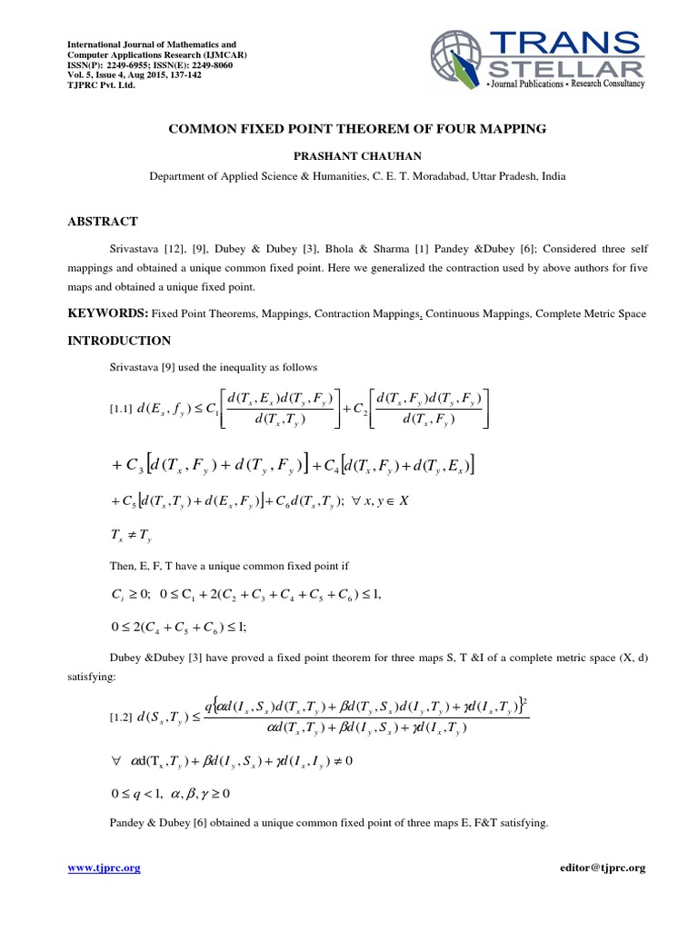 Mathematics - IJMCAR-Common Fixed Point Theorem of Four Mapping ...