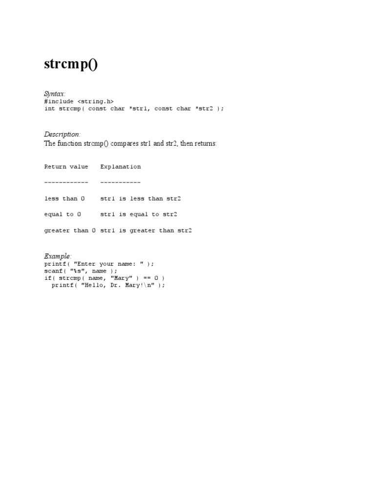 C strcmp() Function Explained | PDF | Science & Mathematics