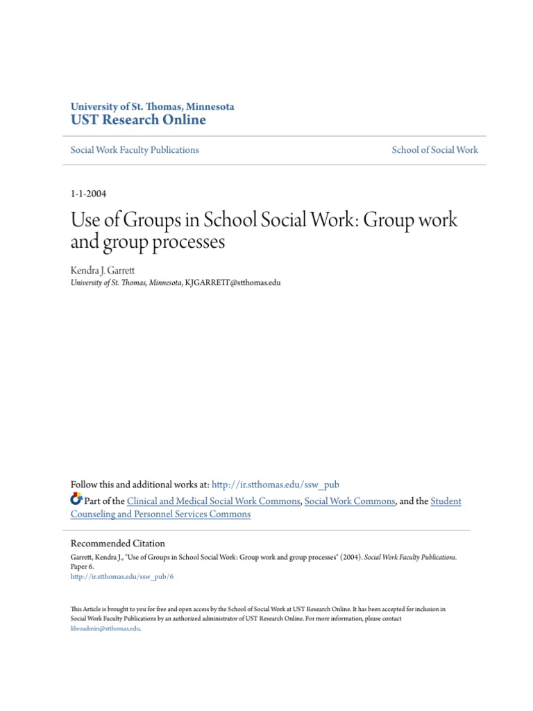 Use of Groups in School Social Work - Group Work and Group Process ...