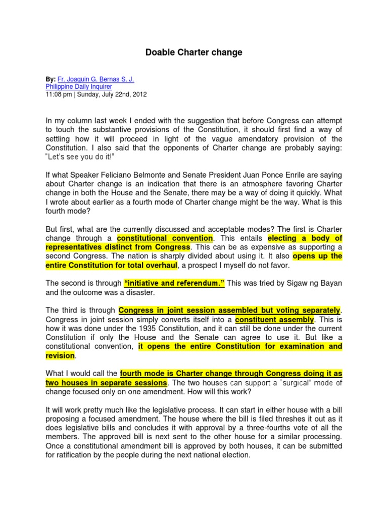 Doable Charter Change | PDF | Constitutional Amendment | United States ...