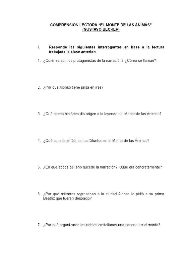 Comprension Lectora El Monte de Las Animas | PDF | Clásicos | Ficción ...