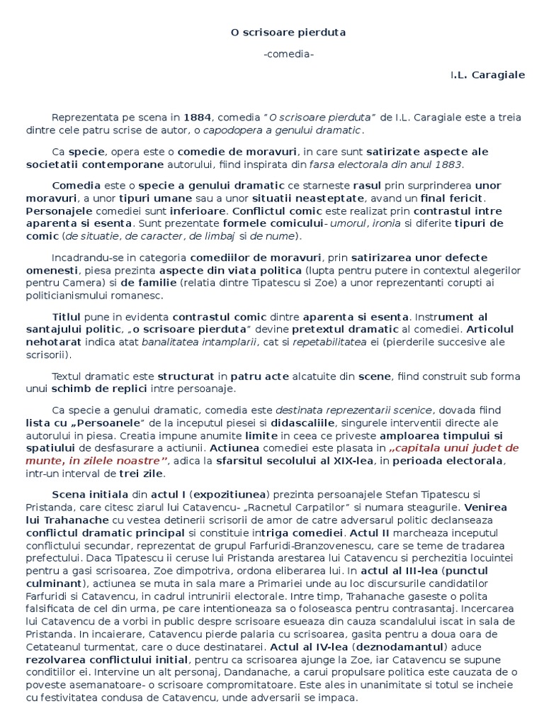 O Scrisoare Pierduta Tema Si Viziunea Despre Lume - Wisata kuliner