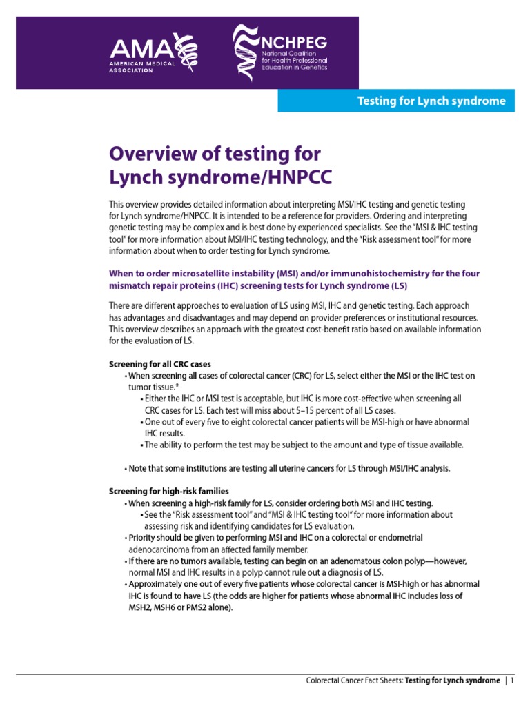Lynch Syndrome Testing Overview | PDF | Colorectal Cancer | Cancer