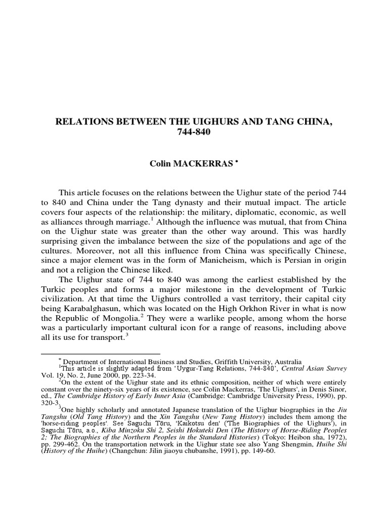 Colin Mackerras - Relations Between The Uighurs and Tang Chine, 744-840 ...