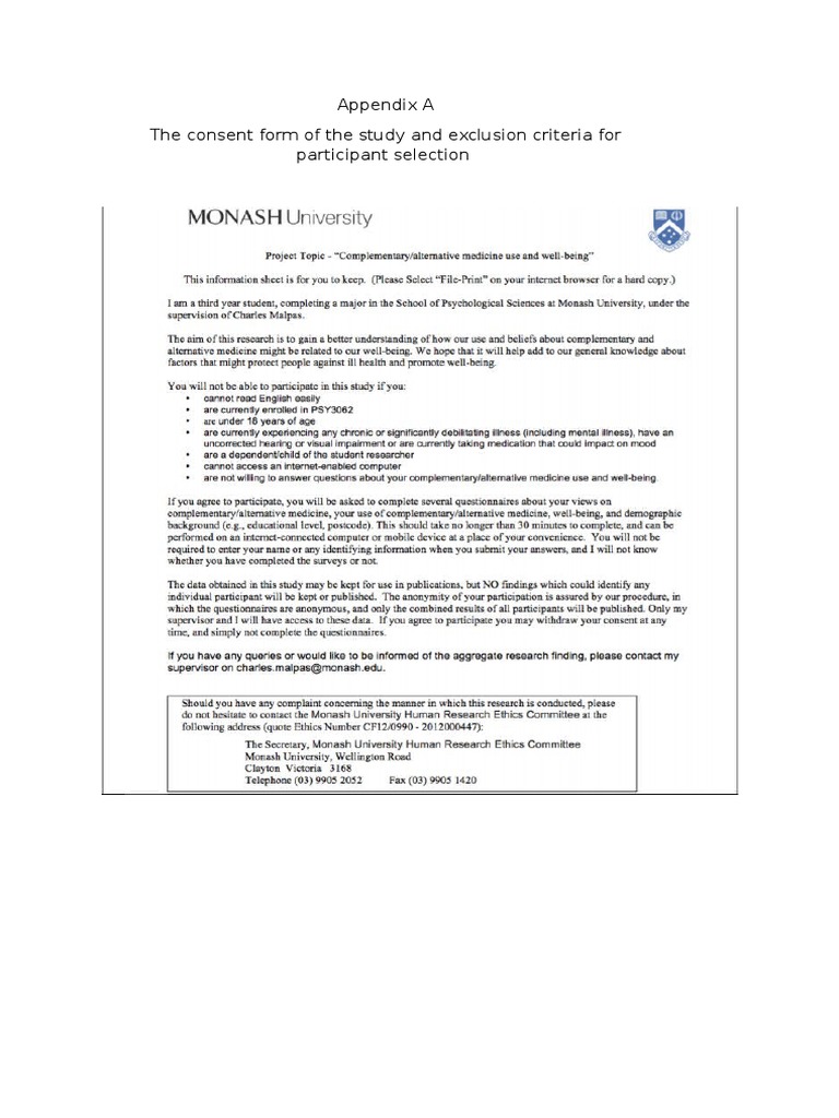 Appendix A The Consent Form of The Study and Exclusion Criteria For Participant Selection | PDF