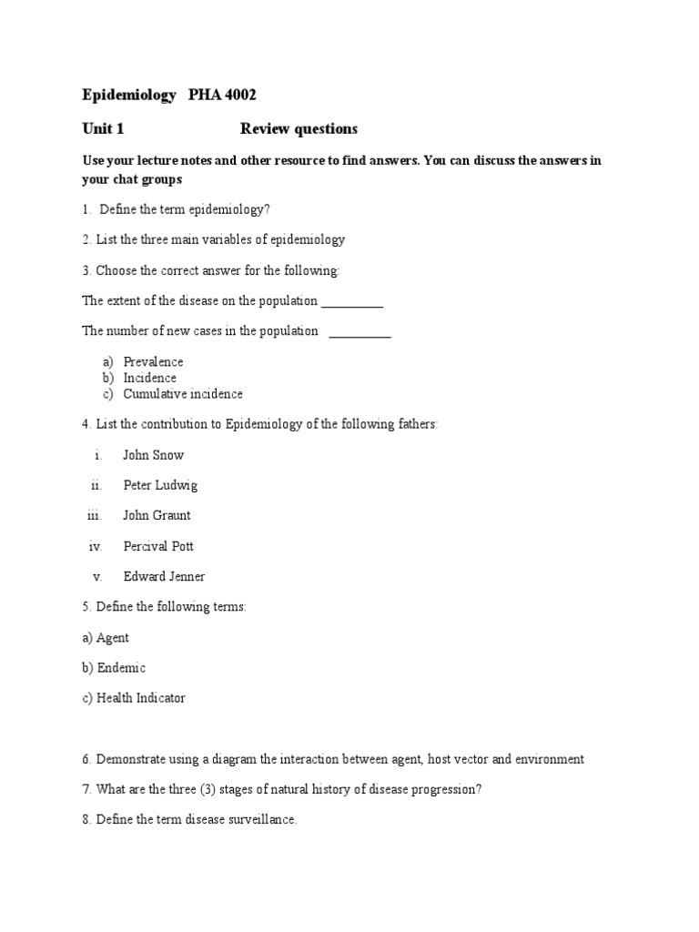 Epidemiology Review Unit 1 | PDF | Self-Improvement