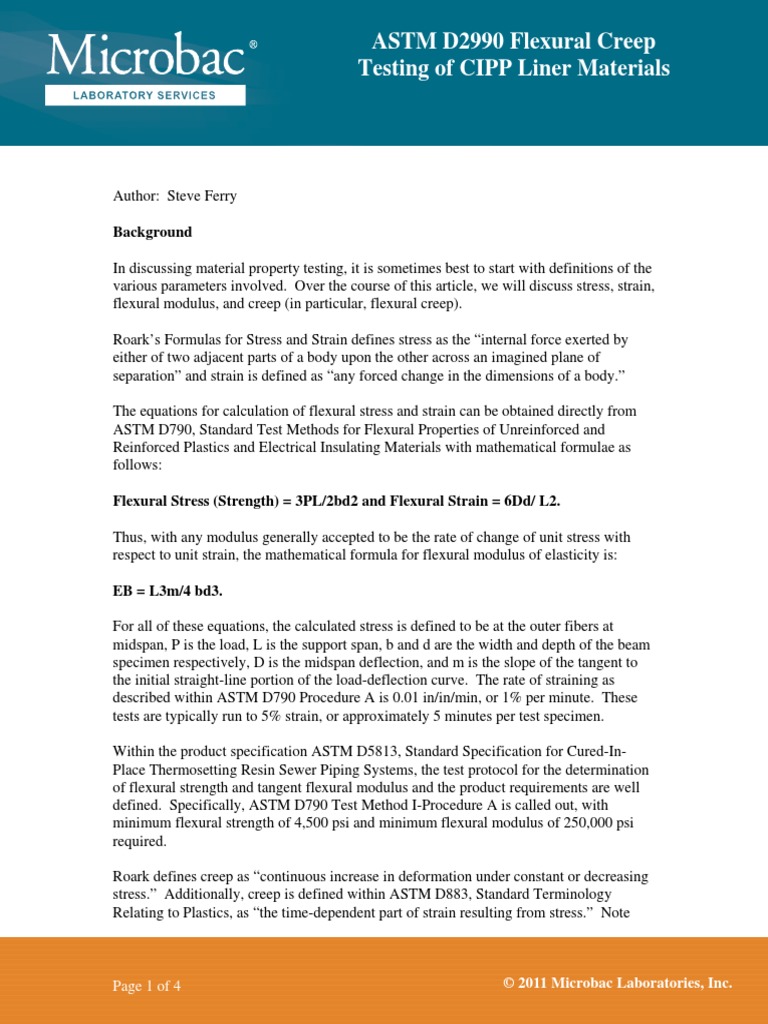 ASTM D2990 Flexural Creep Testing of CIPP Liner Materials | PDF