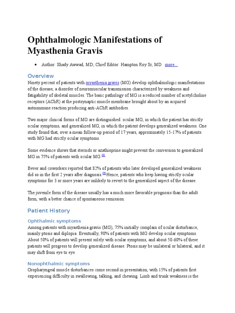 Ophthalmologic Manifestations of Myasthenia Gravis | PDF | Epidemiology ...