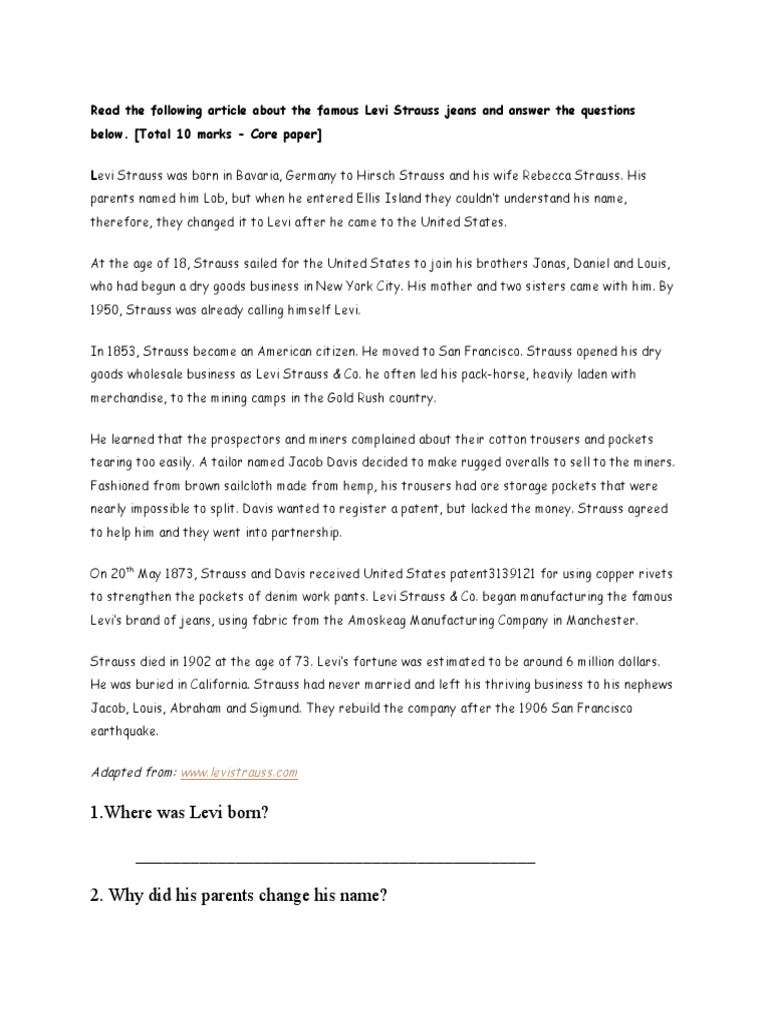 Comprehesion and Form Filling Exercise Grade IX | PDF | Jeans