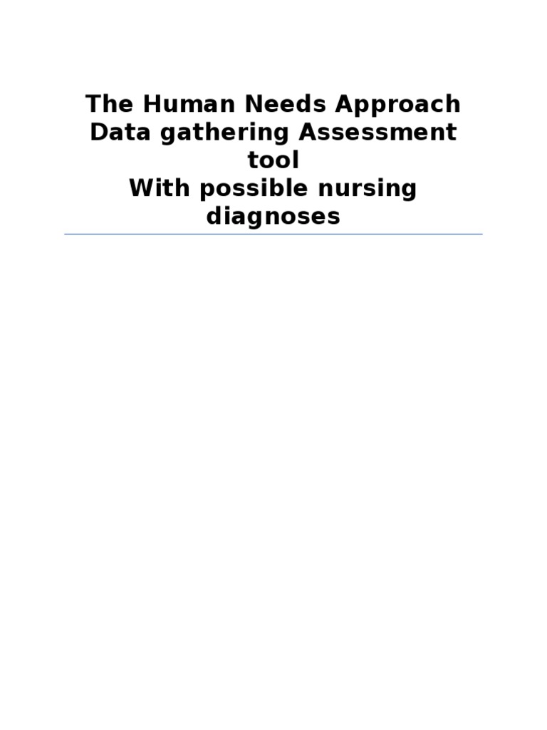 Human Needs Nursing Assessment Guide | PDF | Urinary Incontinence | Pain